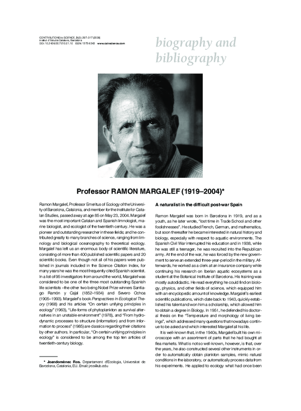 (PDF) Professor Ramon Margalef (1919-2004)