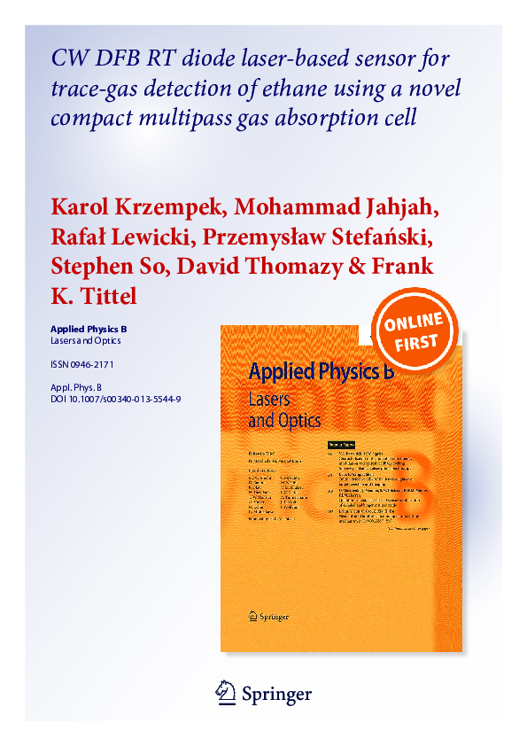 (PDF) CW DFB RT diode laser-based sensor for trace-gas detection of ethane using a novel compact ...