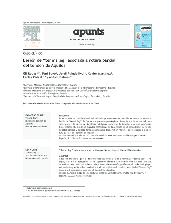 (PDF) Lesión de tennis leg asociada a rotura parcial del tendón de Aquiles