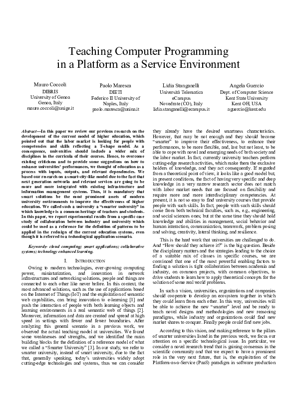 (PDF) Teaching Computer Programming in a Platform as a Service Environment