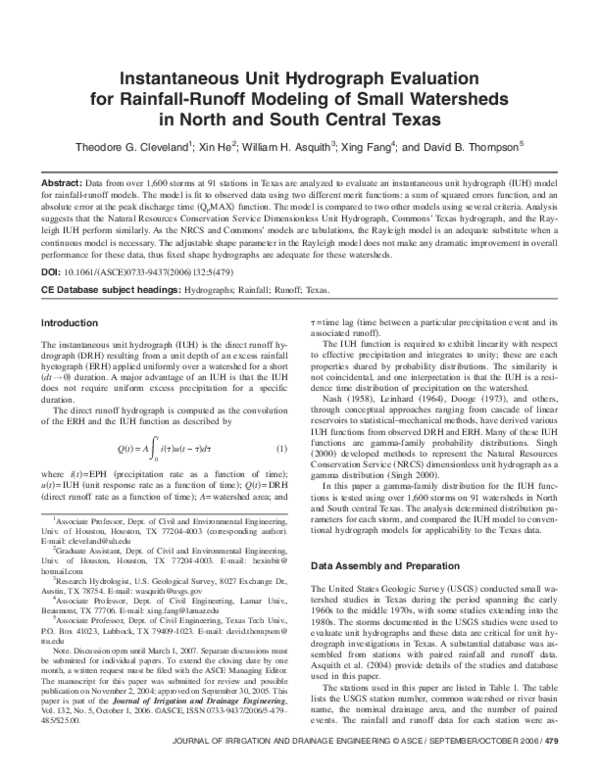 (PDF) Instantaneous Unit Hydrograph Evaluation for Rainfall-Runoff ...