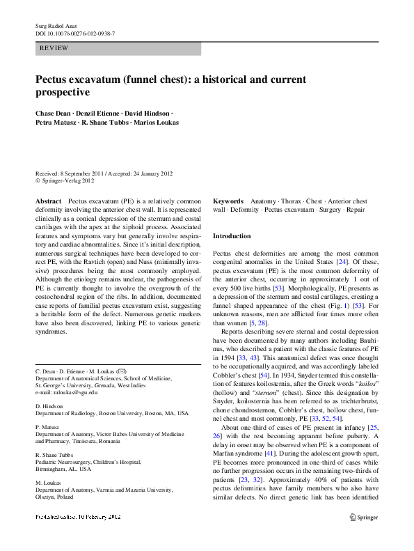 (PDF) Pectus excavatum (funnel chest): a historical and current prospective