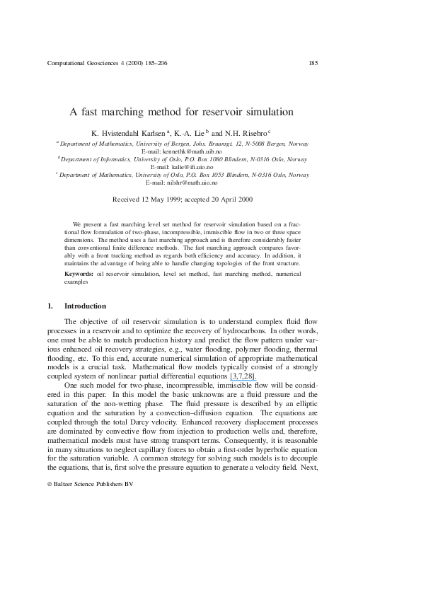 (PDF) A fast marching method for reservoir simulation