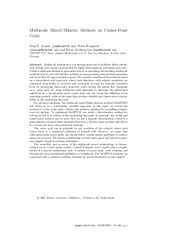 (PDF) Multiscale mixed/mimetic methods on corner-point grids