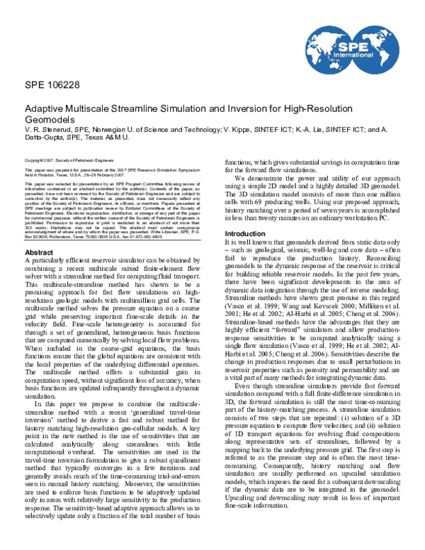 (PDF) Adaptive Multiscale Streamline Simulation and Inversion for High-Resolution Geomodels ...