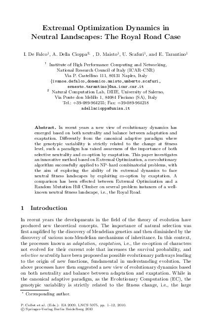 (PDF) Extremal Optimization Dynamics in Neutral Landscapes: The Royal Road Case