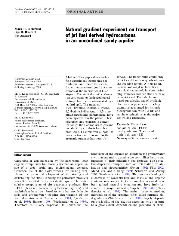 (PDF) Natural gradient experiment on transport of jet fuel derived ...