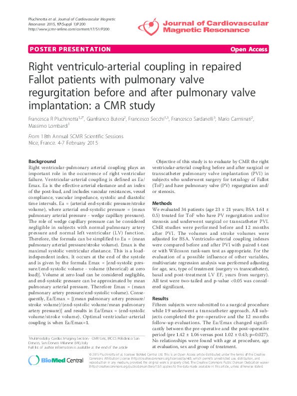 (PDF) Right ventriculo-arterial coupling in repaired Fallot patients with pulmonary valve ...