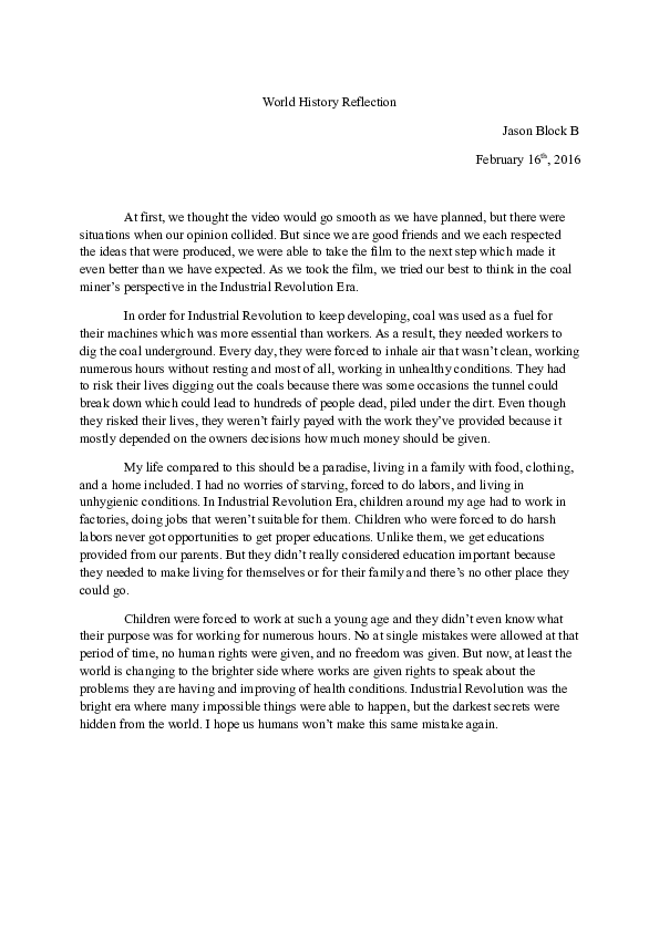 (DOC) World History Reflection