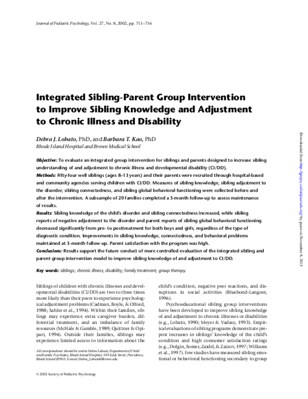 (PDF) Integrated Sibling-Parent Group Intervention to Improve Sibling ...
