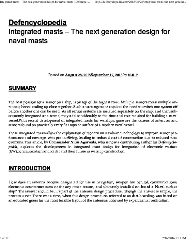 Integrated Masts - The next generation design for Naval masts