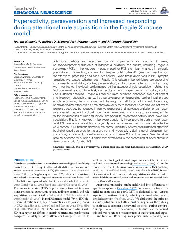 (PDF) Hyperactivity, perseveration and increased responding during ...