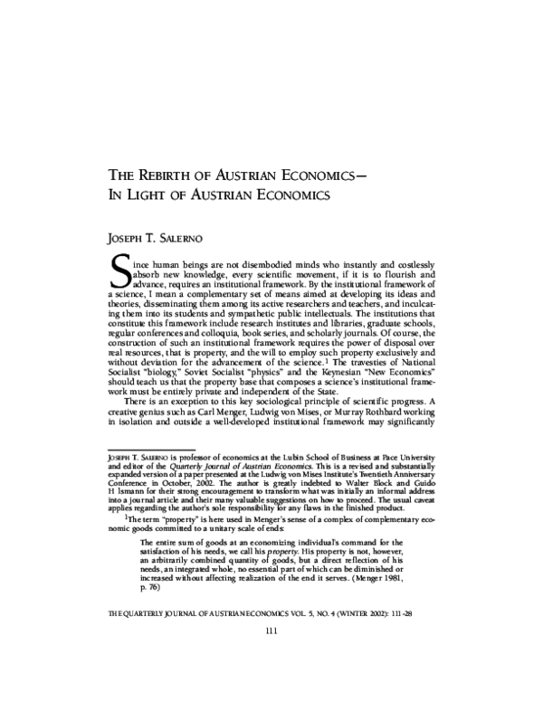 (PDF) The rebirth of austrian economics—in light of austrian economics