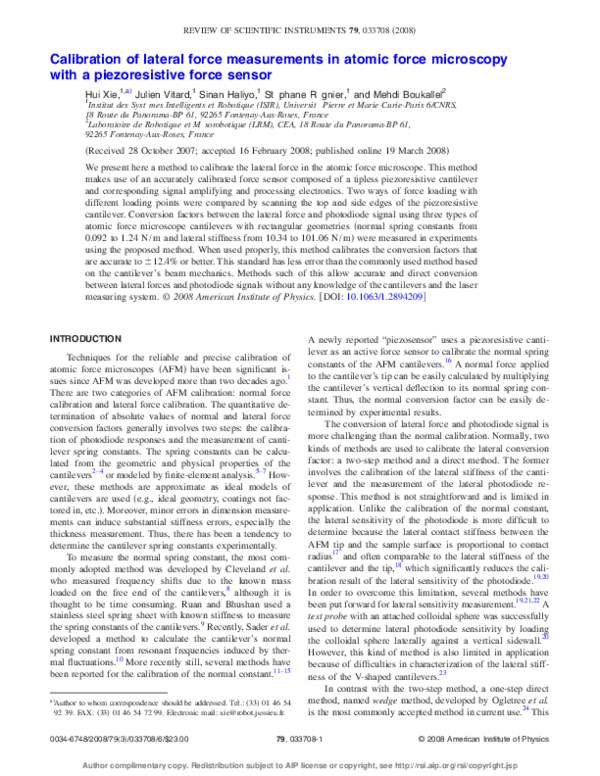 Pdf Micromachined Sample Stages To Reduce Thermal Drift In Atomic Force Microscopy Semih