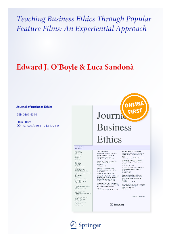 (PDF) Teaching Business Ethics Through Popular Feature Films: An ...