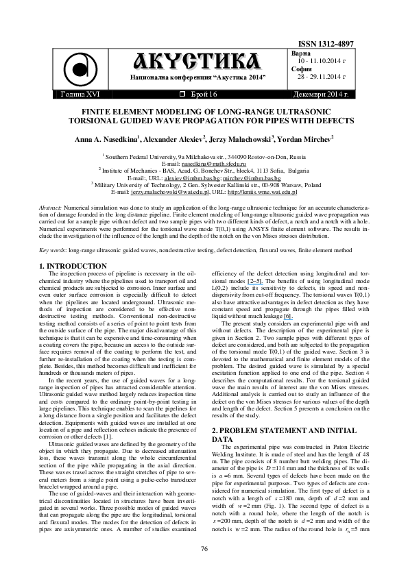 Pdf Finite Element Modeling Of Long Range Ultrasonic Torsional Guided