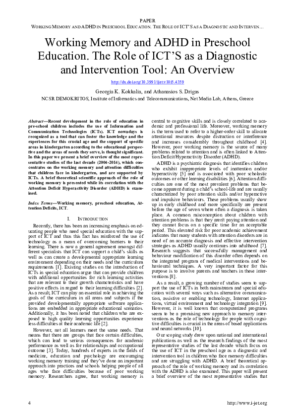 (PDF) WORKING MEMORY AND ADHD IN PRESCHOOL EDUCATION. THE ROLE OF ICTs ...