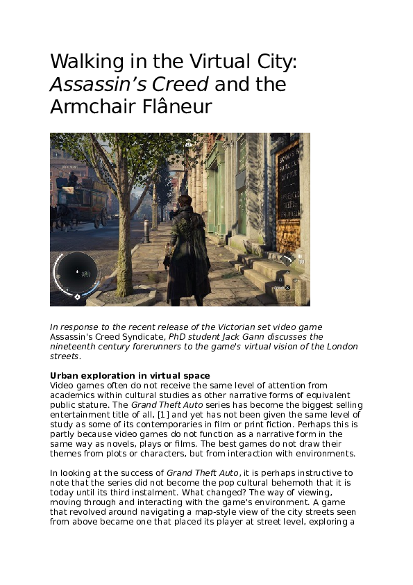 (DOC) Walking in the Virtual City: Assassin's Creed and the Armchair ...