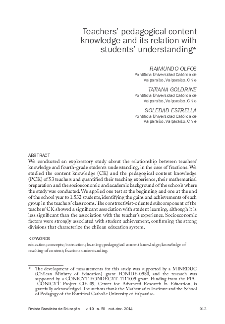 (PDF) Teachers' pedagogical content knowledge and its relation with ...