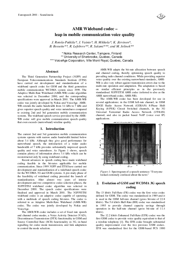 (PDF) AMR wideband codec - leap in mobile communication voice quality
