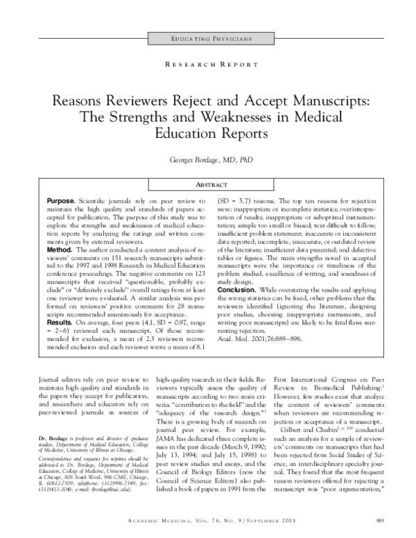 (PDF) Reasons Reviewers Reject and Accept Manuscripts