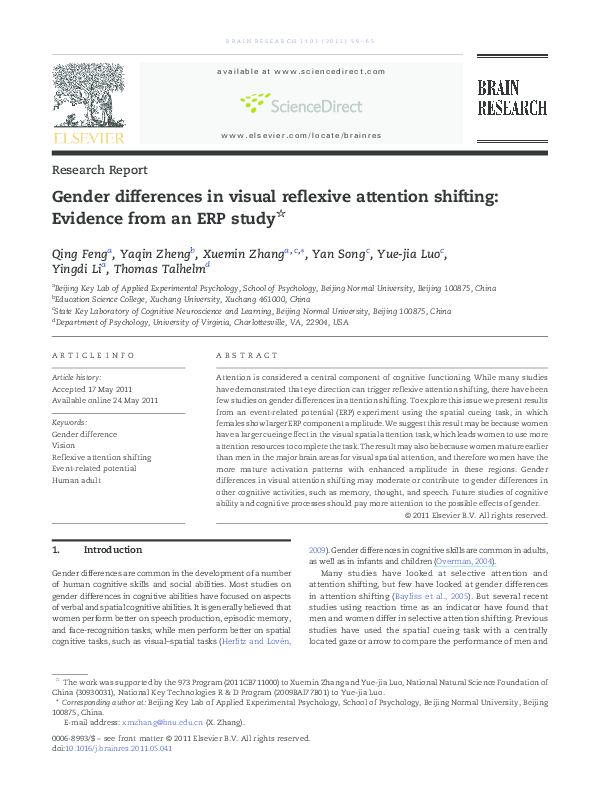 (PDF) Gender differences in visual reflexive attention shifting ...