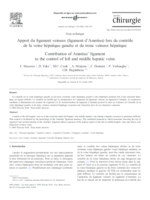(PDF) Apport du ligament veineux (ligament d'Arantius) lors du contrôle ...