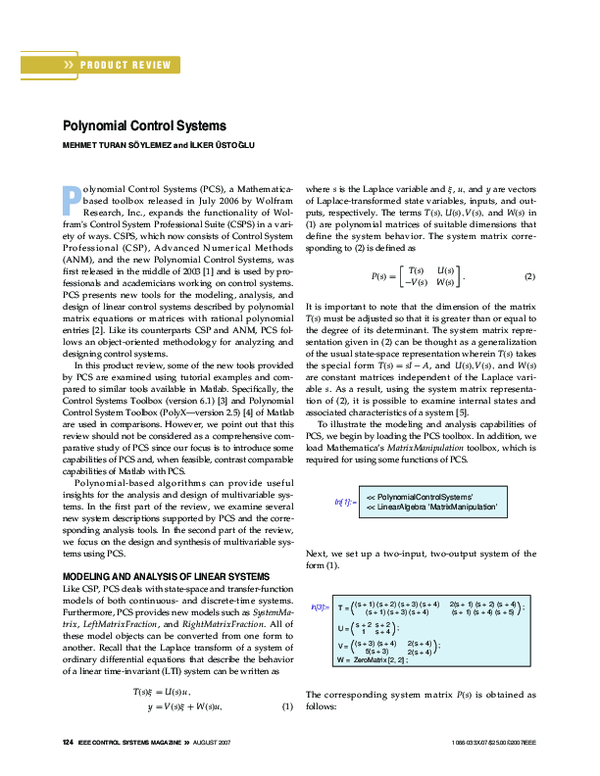 Pdf Polynomial Control Systems Mehmet Turan Soylemez