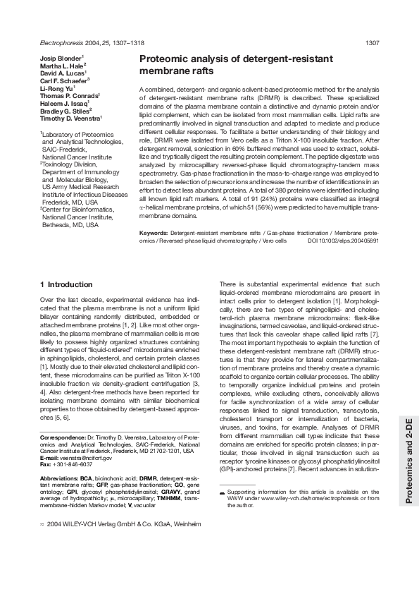 (PDF) Proteomic analysis of detergent-resistant membrane rafts