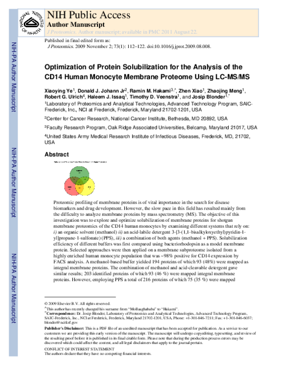 (PDF) Optimization of protein solubilization for the analysis of the ...