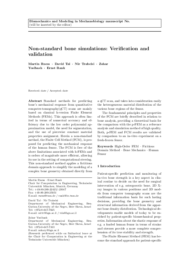 Pdf The Finite Cell Method For Bone Simulations Verification And Validation Ernst Rank