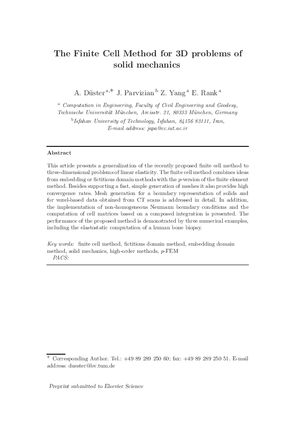 (PDF) The finite cell method for three-dimensional problems of solid mechanics