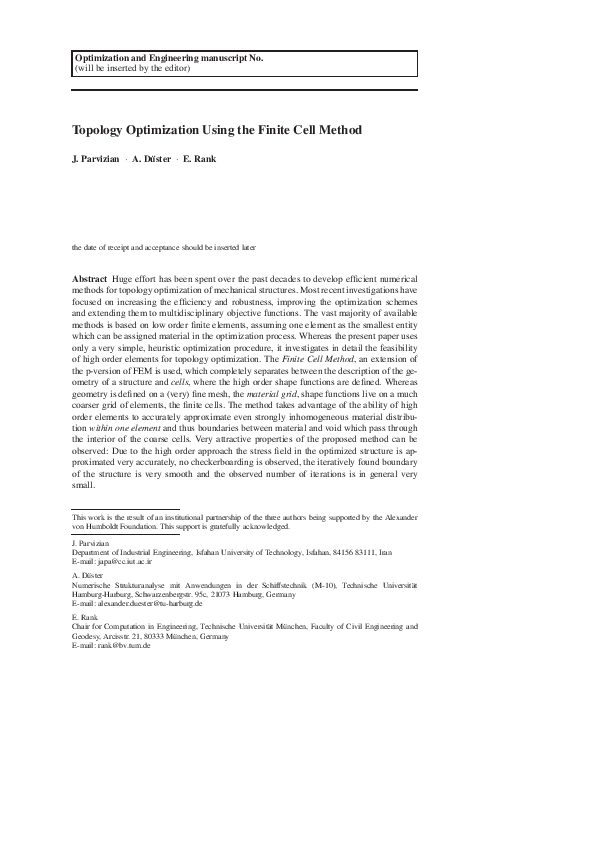 Pdf Topology Optimization Using The Finite Cell Method