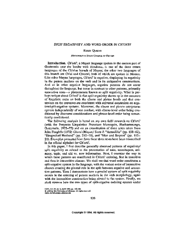 (PDF) Split Ergativity and Word Order in Ch'orti