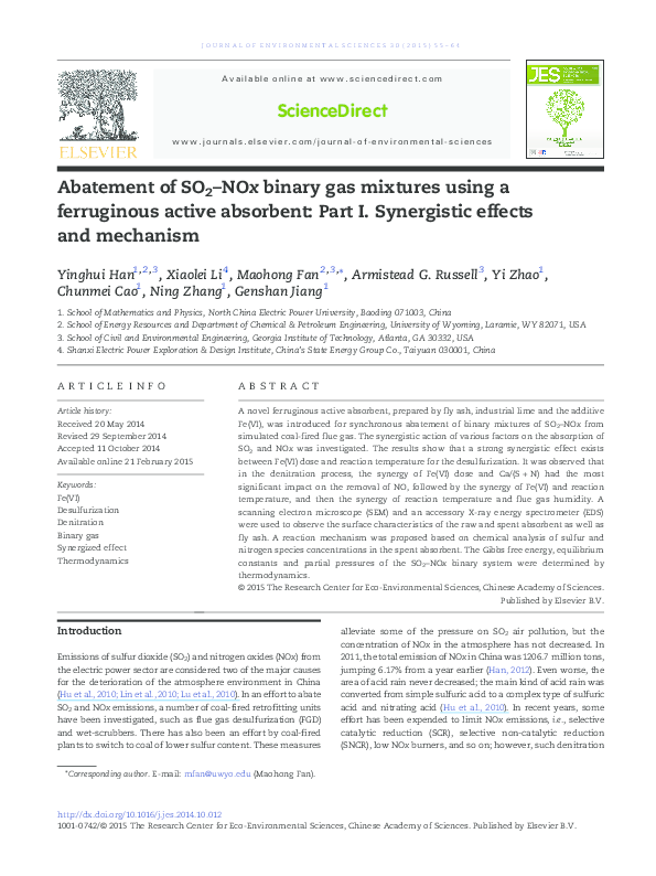 (PDF) Abatement of SO2-NOx binary gas mixtures using a ferruginous ...