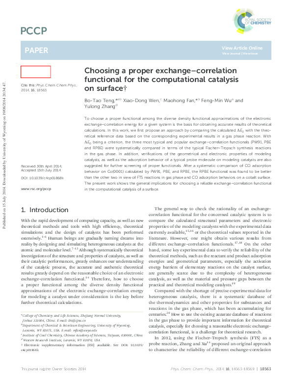 (PDF) Choosing a proper exchange-correlation functional for the ...