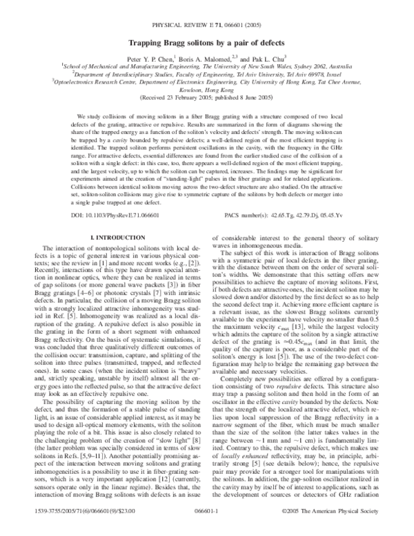 (PDF) Trapping Bragg solitons by a pair of defects | Boris Malomed - Academia.edu