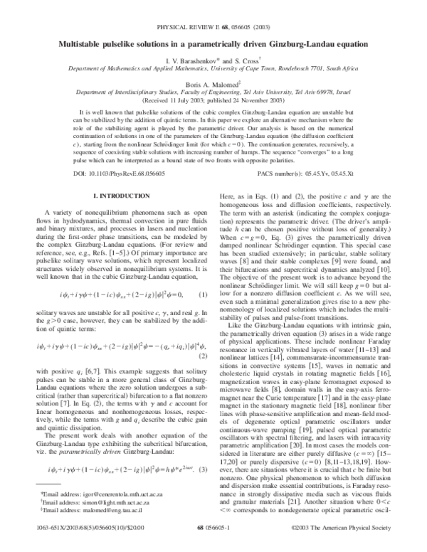 (PDF) Multistable pulselike solutions in a parametrically driven Ginzburg-Landau equation