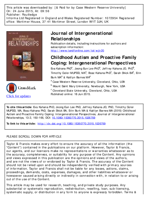 (PDF) Childhood Autism and Proactive Family Coping: Intergenerational ...