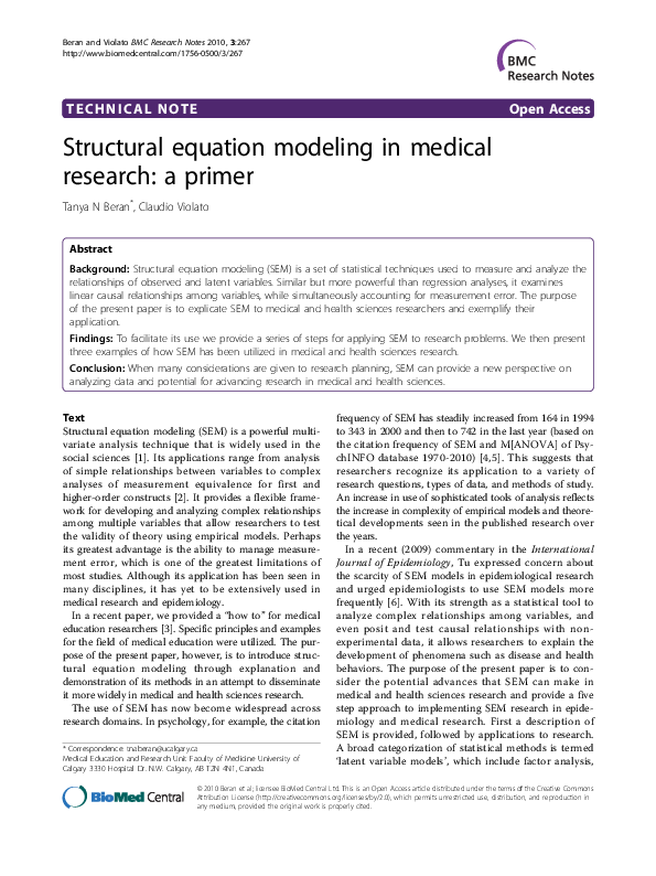 (PDF) Structural equation modeling in medical research: a primer