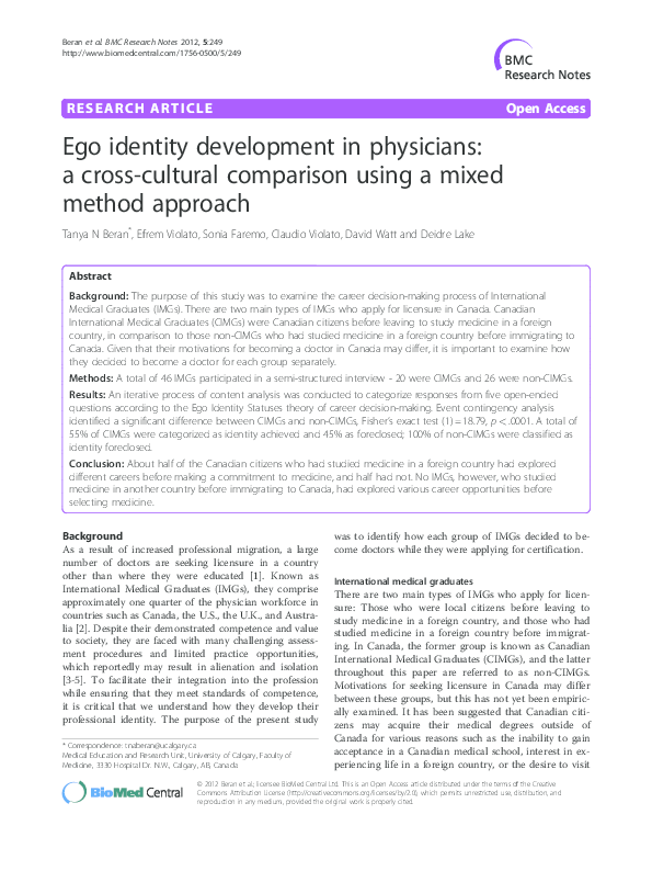 (PDF) Ego identity development in physicians: a cross-cultural ...