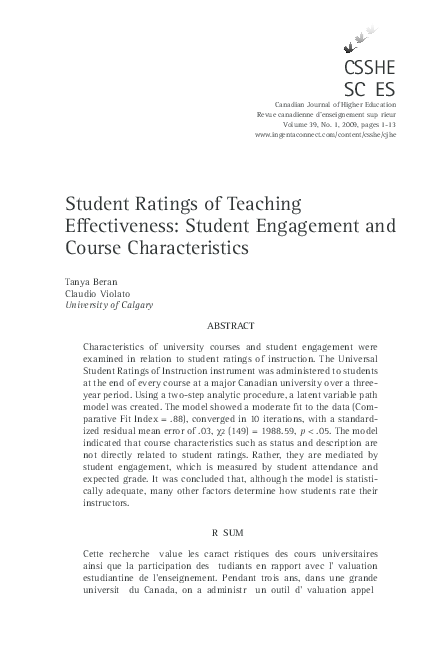 (PDF) Student Ratings of Teaching Effectiveness: Student Engagement and ...