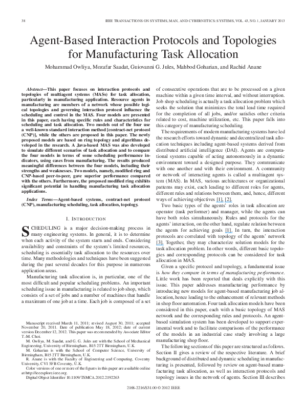 (PDF) Agent-Based Interaction Protocols and Topologies for Manufacturing Task Allocation