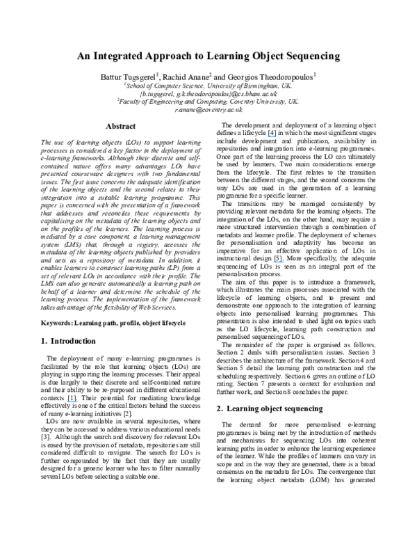 (PDF) An Integrated Approach to Learning Object Sequencing