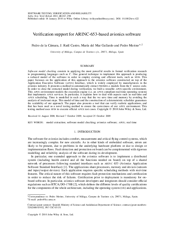 (PDF) Verification support for ARINC-653-based avionics software