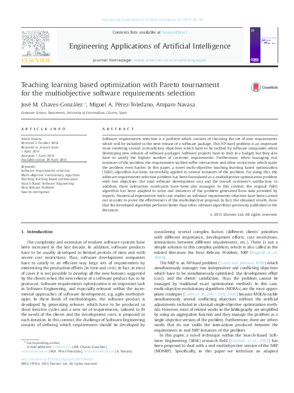 Pdf Teaching Learning Based Optimization With Pareto Tournament For The Multiobjective 1518