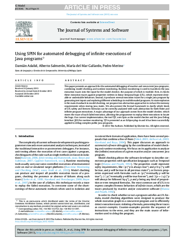 (PDF) Using SPIN for automated debugging of infinite executions of Java programs