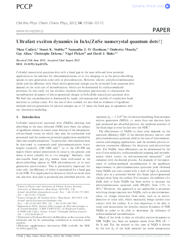 (PDF) Ultrafast exciton dynamics in InAs/ZnSe nanocrystal quantum dots