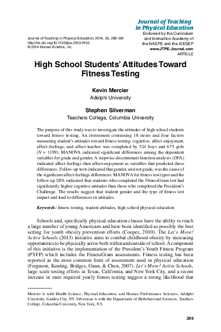 (PDF) High School Students’ Attitudes Toward Fitness Testing