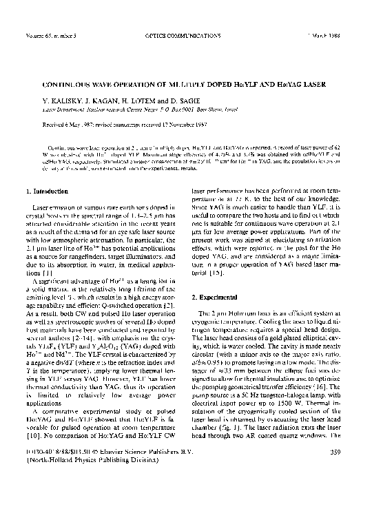 (PDF) Continuous wave operation of multiply doped Ho:YLF and Ho:YAG laser